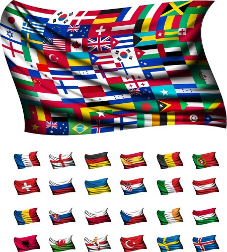 Human hands holds flag of different countries Vector Image