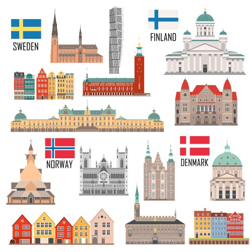 Denmark set landmark icons Royalty Free Vector Image