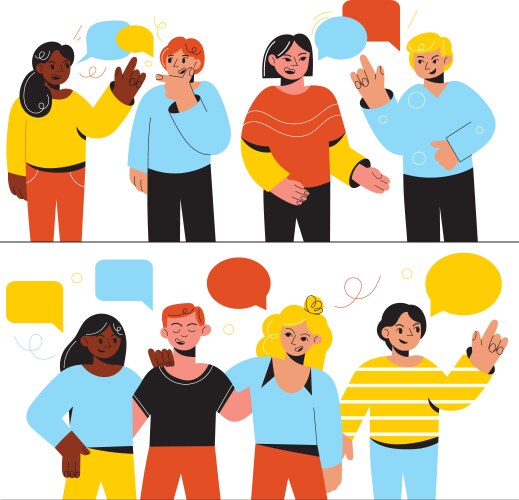 Kids cartoon talking to each other Royalty Free Vector Image