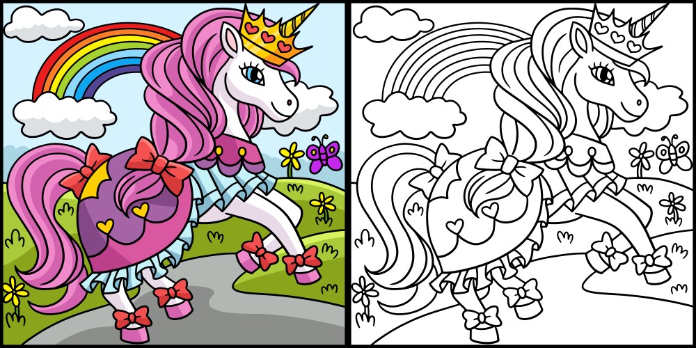 Unicorn princess coloring page for kids Royalty Free Vector