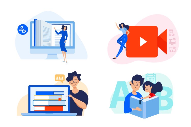 Online education concept with cartoon student Vector Image