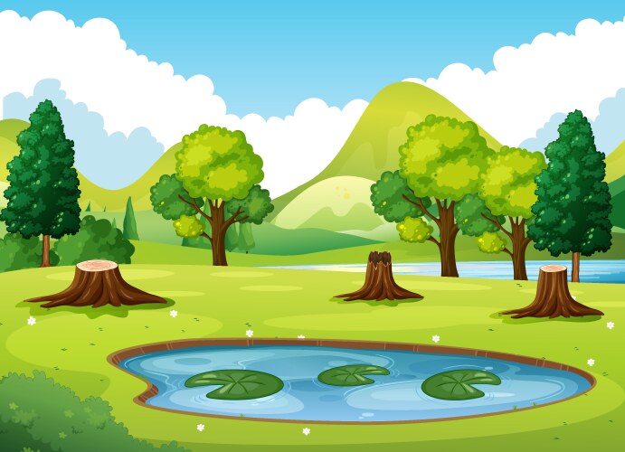 Castle in forest scene with isolated cartoon Vector Image