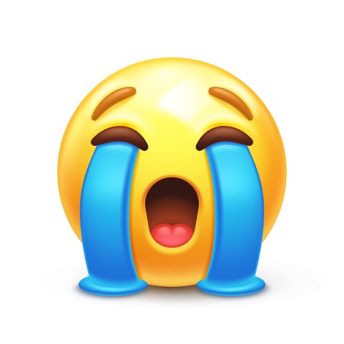 Yellow face emoji crying with blue tears mouth Vector Image