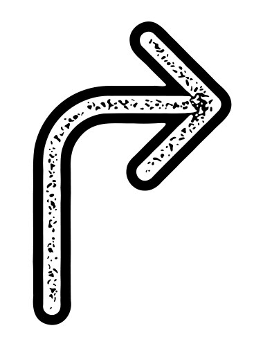 Textured black curved right arrow Royalty Free Vector Image