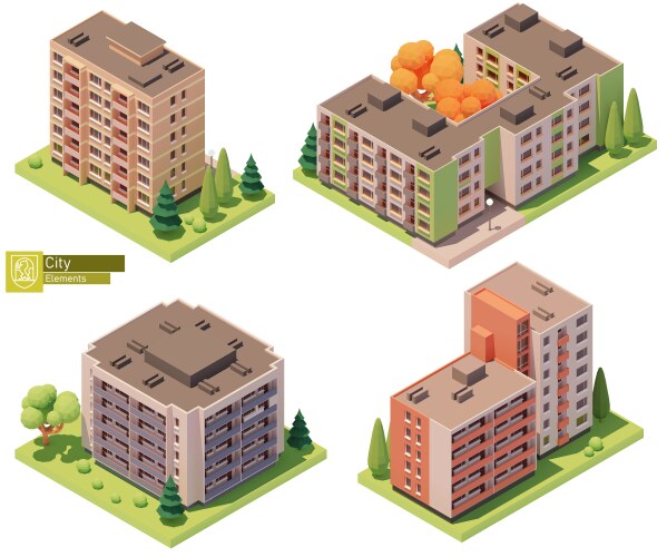 Isolated isometric buildings 2 Royalty Free Vector Image