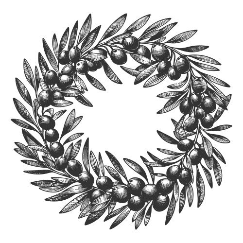 Olive branch wreath engraving Royalty Free Vector Image