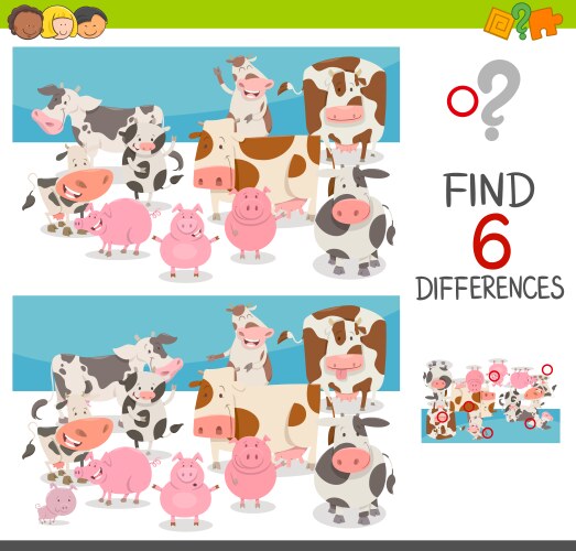 Differences educational task for kids with cow Vector Image