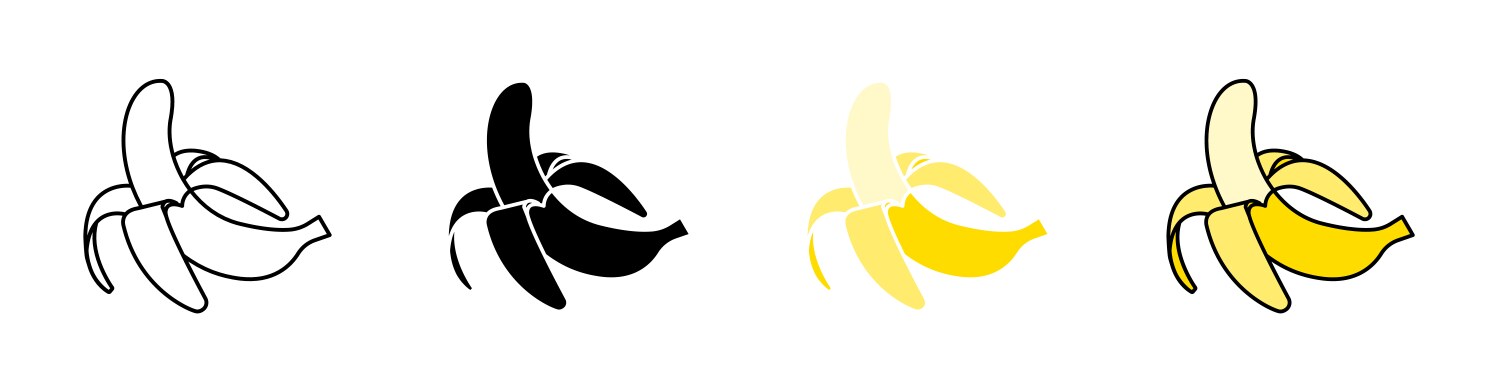 Peeled banana icon set monkey peeling Royalty Free Vector