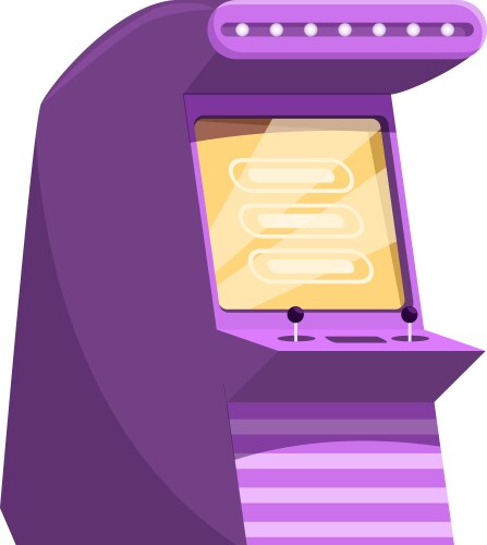 Purple arcade game machine with joysticks standing