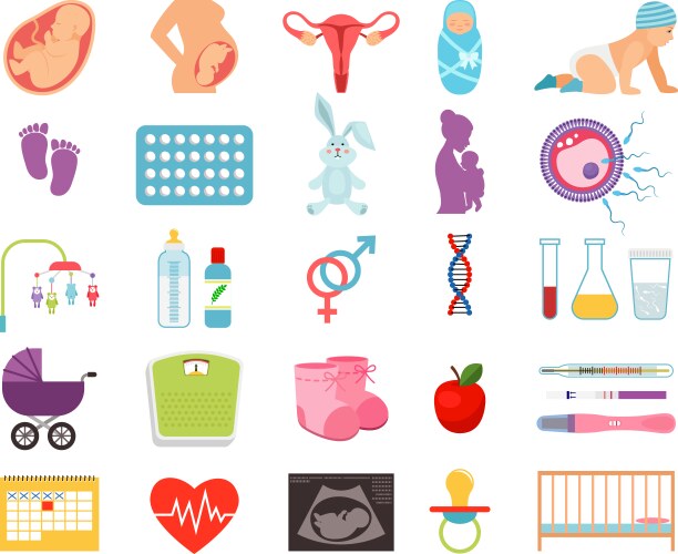 Pregnancy and birth icons Royalty Free Vector Image