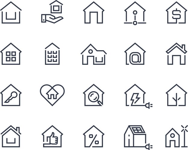 Line home room types icons Royalty Free Vector Image Line home room types icons Royalty Free Vector Image