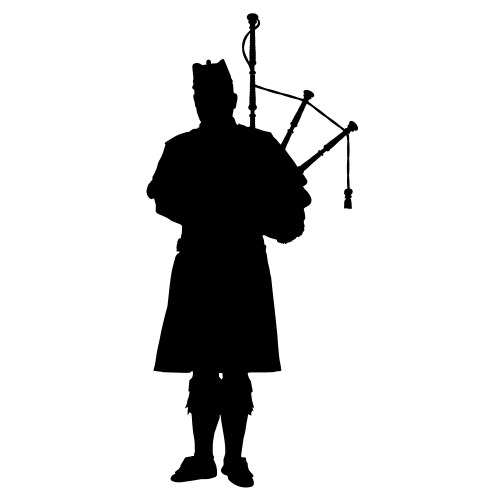 Bagpipe player silhouette art Royalty Free Vector Image