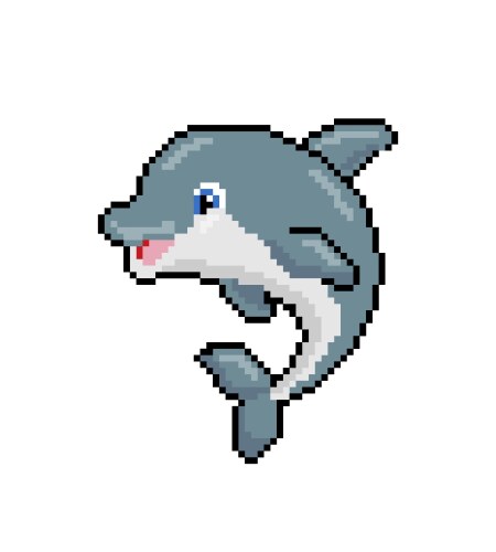 Pixel dolphin image for game assets Royalty Free Vector