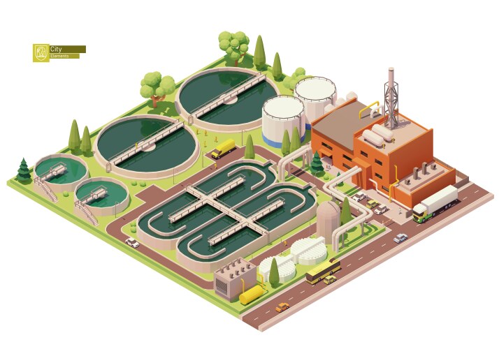 Waste water treatment plant isometric icon Vector Image