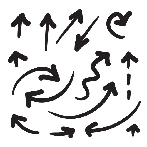 Arrows icons hand drawn editable set Royalty Free Vector