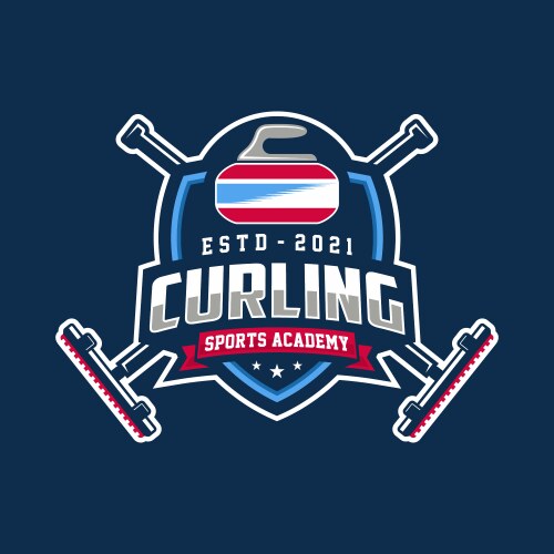 Curling sports logo template design Royalty Free Vector