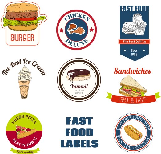 Fast food labels set Royalty Free Vector Image