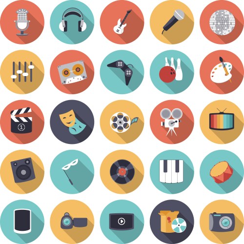 Entertainment flat icons on white background Vector Image