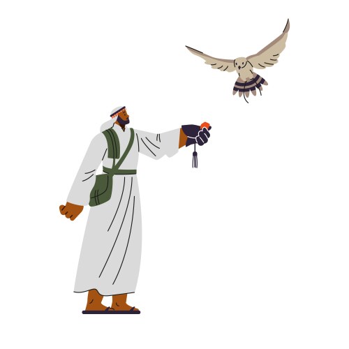 Falconry man and falcon flat cartoon Royalty Free Vector