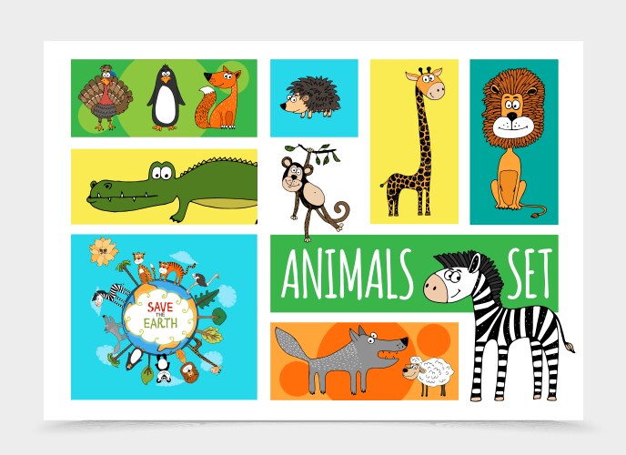 Hand-drawn wild animals collection Royalty Free Vector Image
