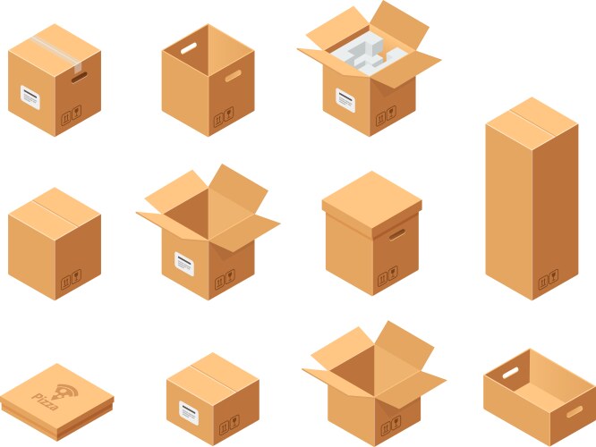 Isometric set wooden constructor small Royalty Free Vector