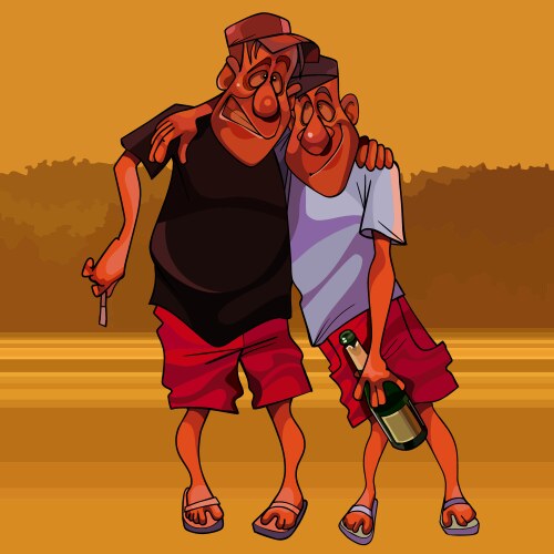 Cartoon two drunk men friends walking and singing Vector Image