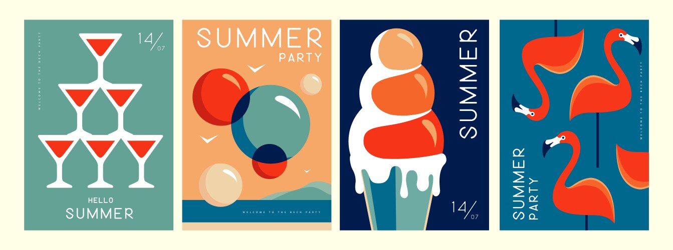 Retro summer posters with attributes Royalty Free Vector