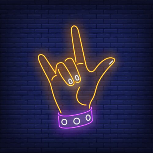Neon rock festival sign with guitar microphone Vector Image