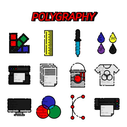 Printing in polygraphy icons set cartoon style Vector Image