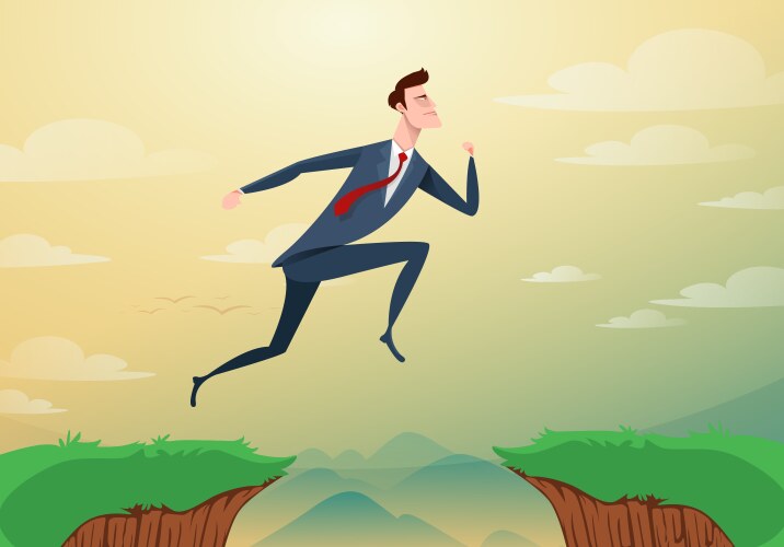 Courage businessman jump through the gap between Vector Image