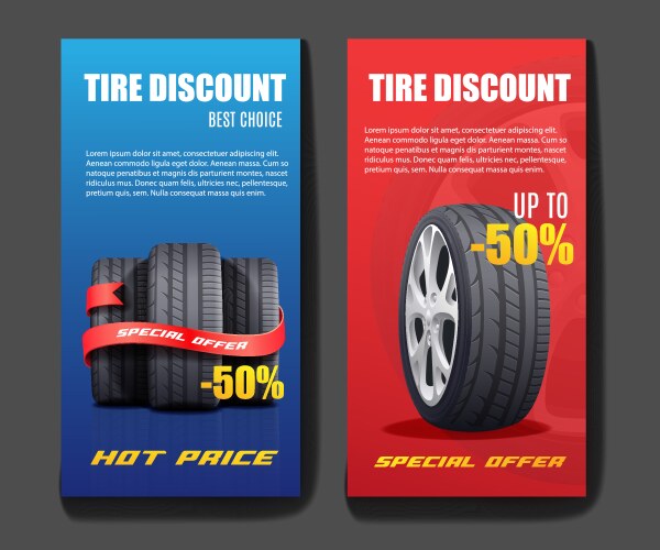 Realistic tires banner commercial tyres sale Vector Image