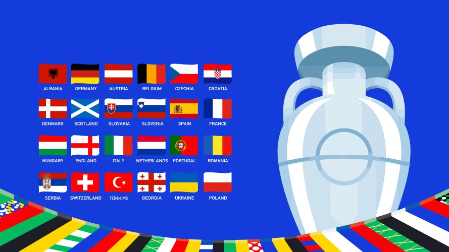 Euro 2024 germany ribbon flags design with trophy Vector Image