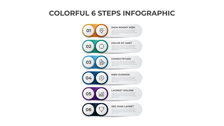 Colorful infographic element template with 6 Vector Image