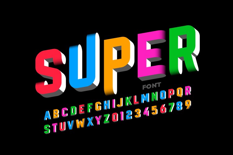 3d pixel font alphabet made in colorful style Vector Image