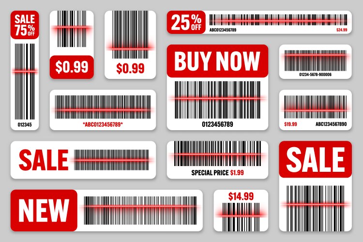 Product barcodes and qr codes with red scanning Vector Image