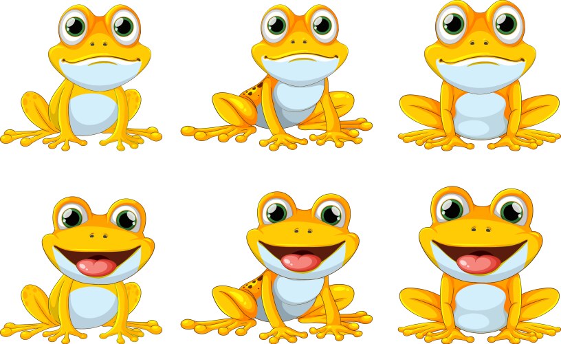 Six cartoon frogs showing different expressions Vector Image