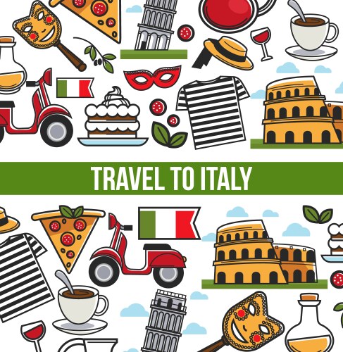 Italy travel landmark symbols poster Royalty Free Vector