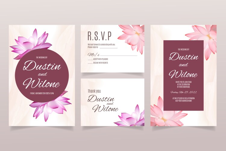 Wedding invitation with lotus flower and leaves Vector Image