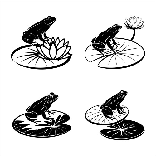 Frog sitting on a lily pad in swamp with cattail Vector Image