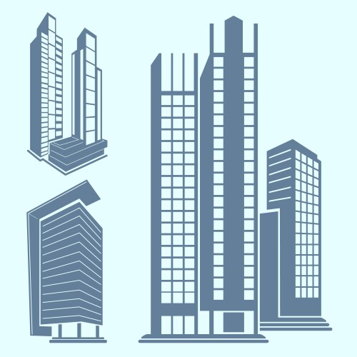 Blue building silhouette collection Royalty Free Vector