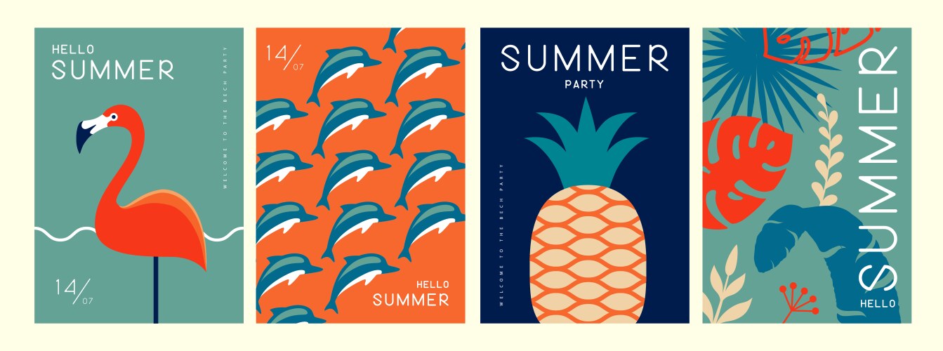 Retro summer posters with attributes Royalty Free Vector