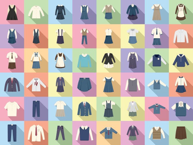 School uniform icons set flat formal Royalty Free Vector