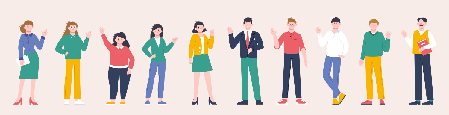 Characters with greeting gestures people greet Vector Image