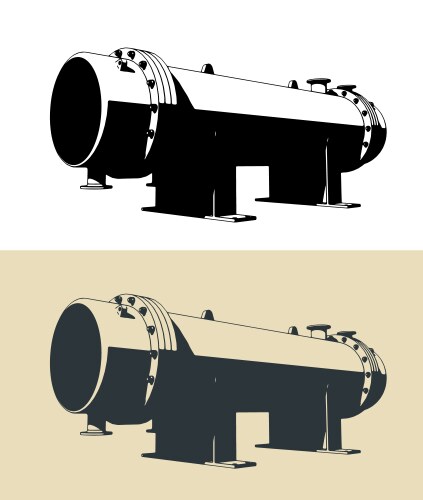 Shell and tube heat exchanger blueprints Vector Image