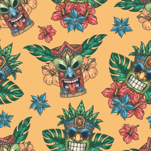 Seamless color pattern with a tiki mask Royalty Free Vector