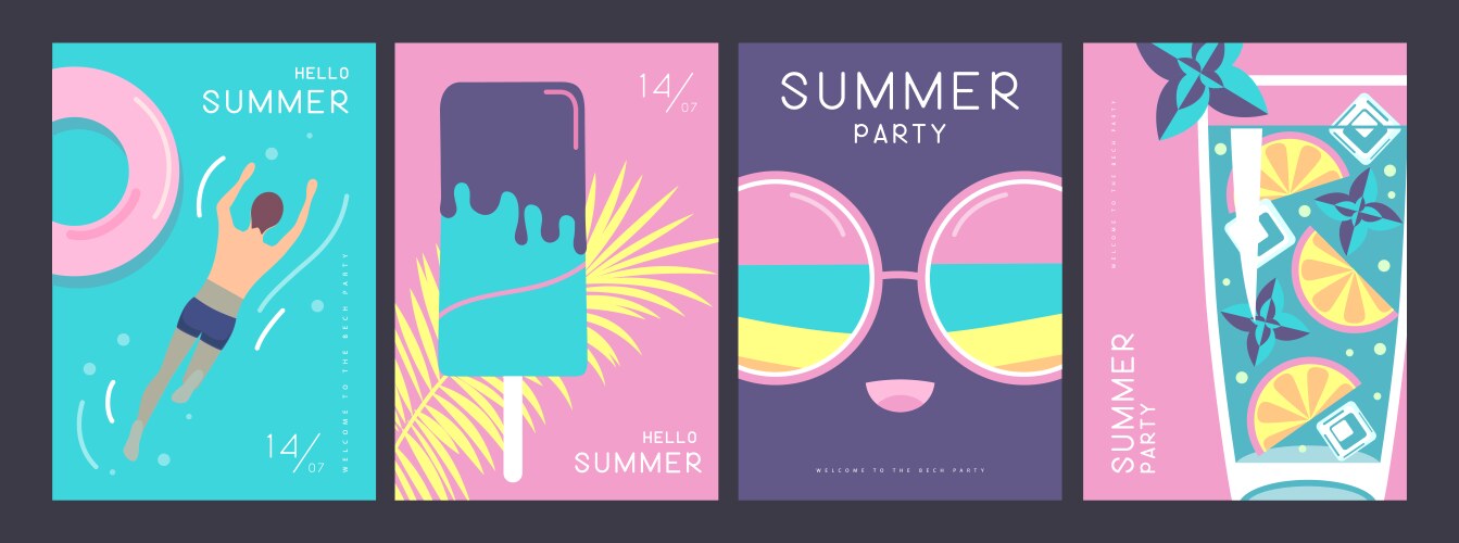 Retro summer posters with attributes Royalty Free Vector