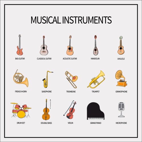 Musical Instruments with Names Vector Images (over 110)