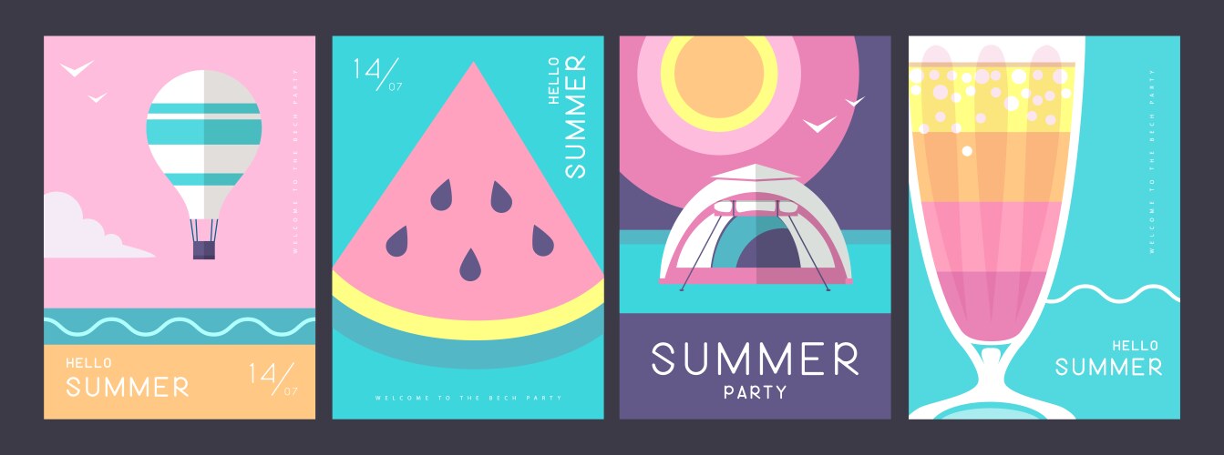 Retro summer posters with attributes Royalty Free Vector