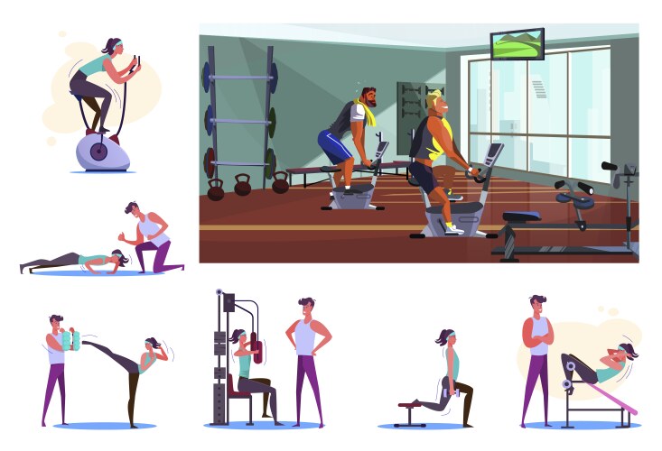 People having workout in gym Royalty Free Vector Image