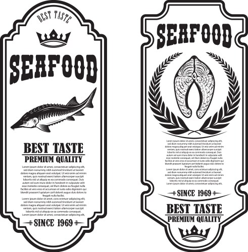 Fish seafood packaging label design Royalty Free Vector